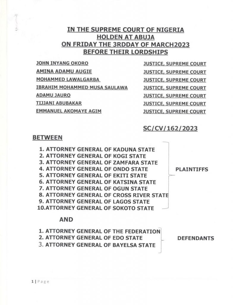 Supreme Court Judgement in SC CV 162 2023 Attorney General of Kogi ...